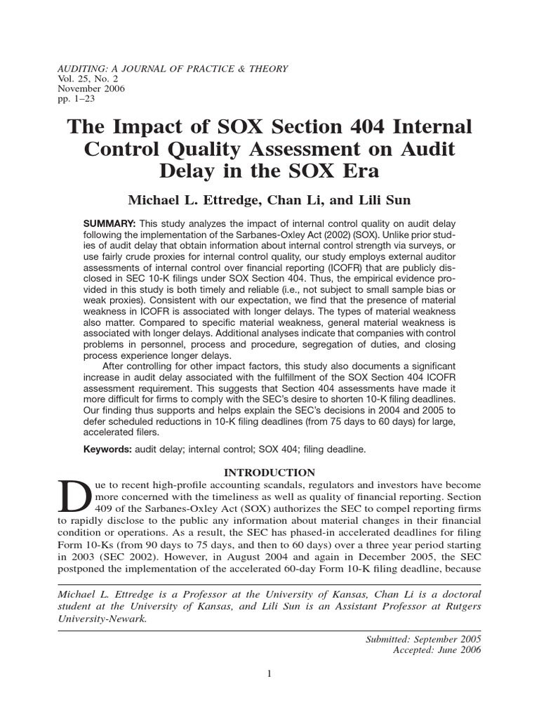 The Impact of SOX Section 404 Internal Control Quality Assessment On ...