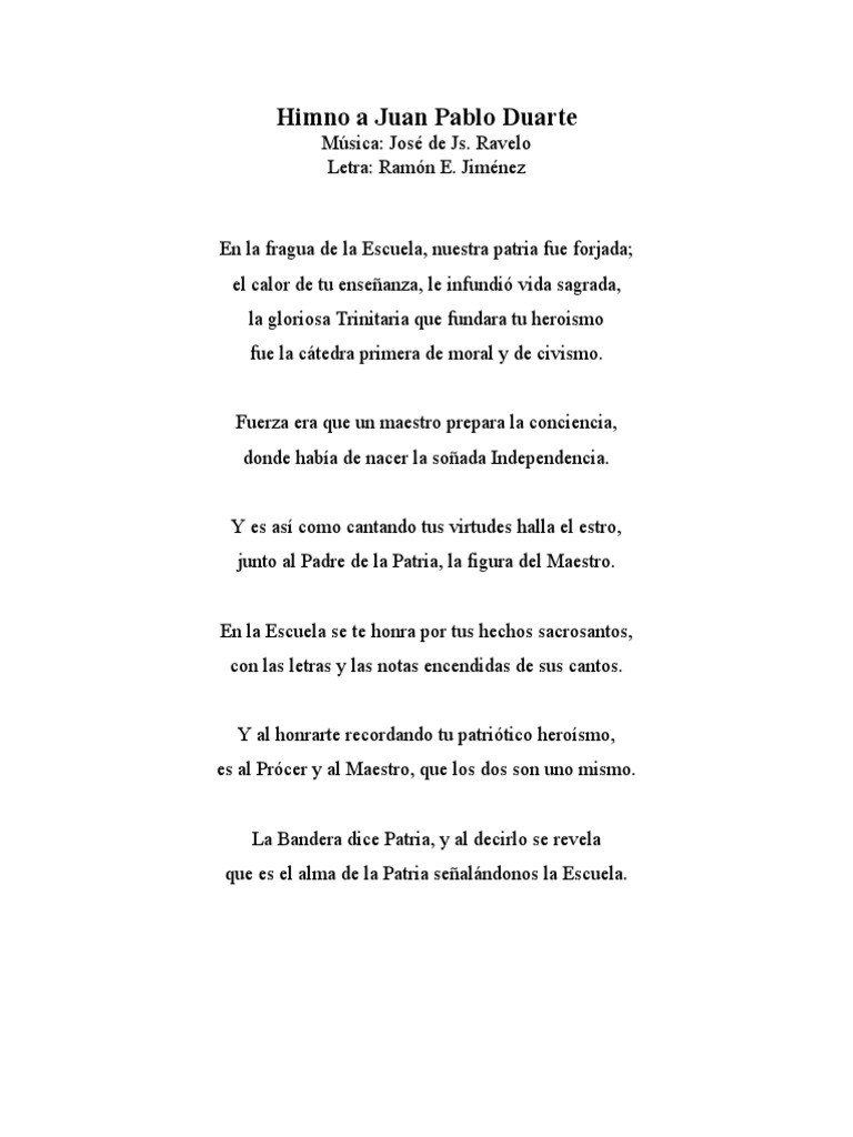 Himno A Juan Pablo Duarte | PDF | Religión y espiritualidad | Clásicos