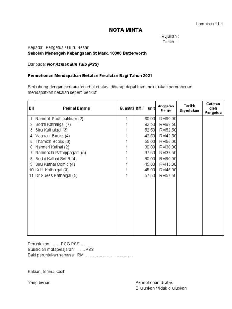 Nota Minta PSS 2021 | PDF
