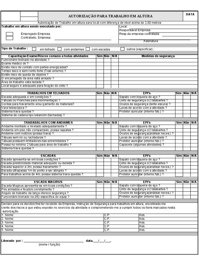 Autorização de Trabalho em Altura | PDF