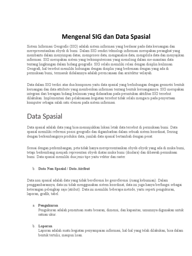 Perbedaan Data Spasial dan Non Spasial | PDF