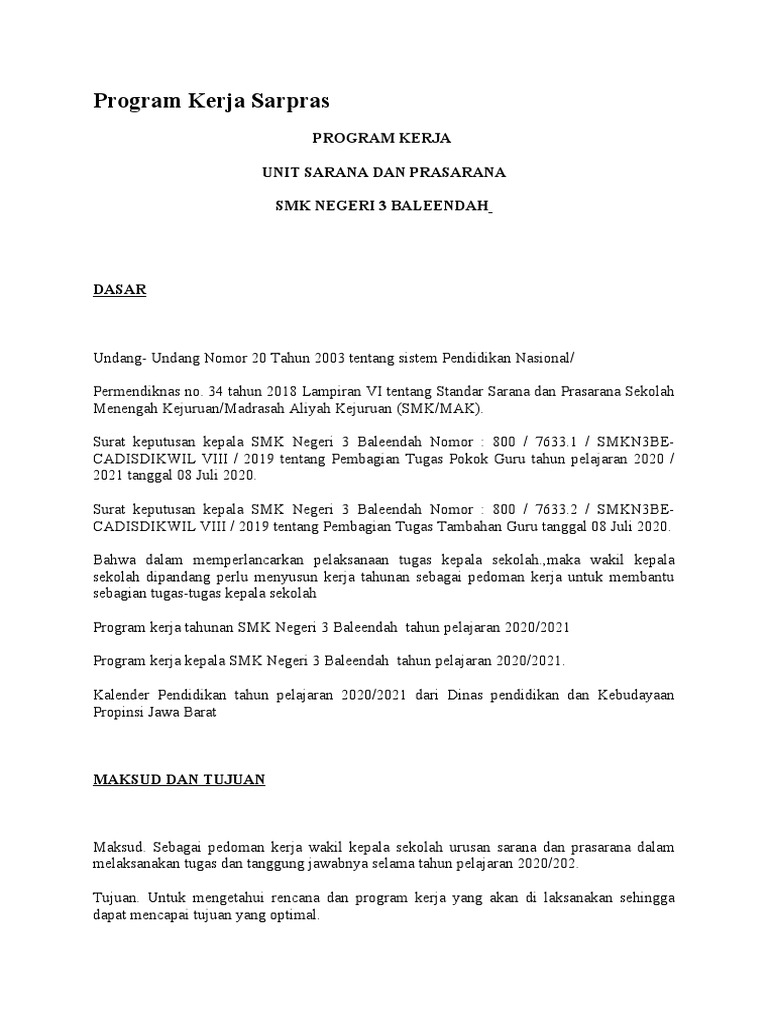 Program Kerja Sarpras | PDF