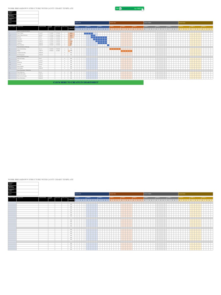 Work Breakdown Structure With Gantt Chart Template: Click Here To ...