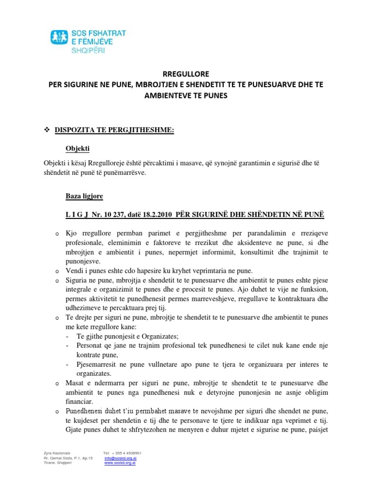 Rregullore e Sigurise Ne Pune | PDF