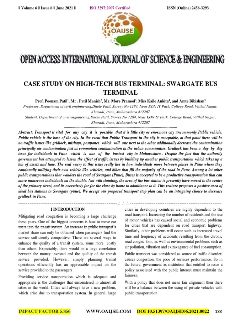 High-Tech Swargate Bus Terminal Study | PDF | Public Transport | Transport