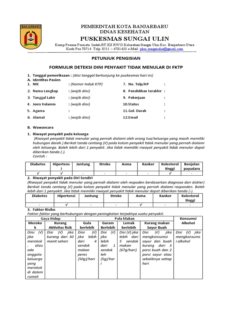 Petunjuk Pengisian KUESIONER SKRINING FKTP | PDF