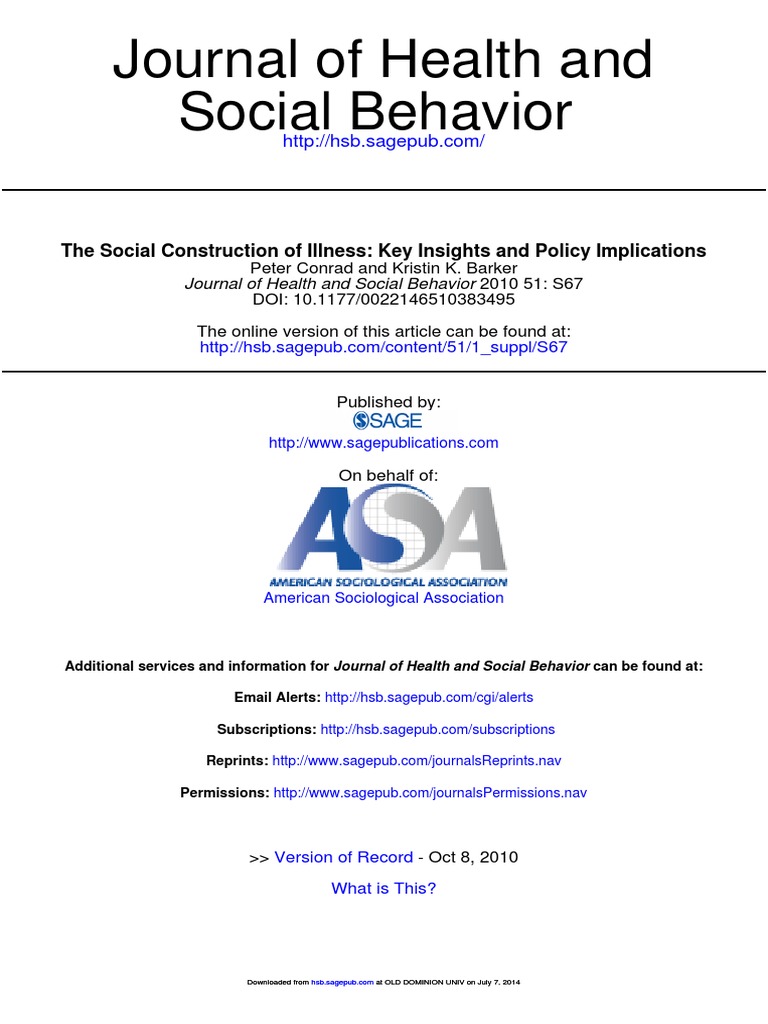 Conrad & Barker - The Social Construction of Illness | PDF | Social ...
