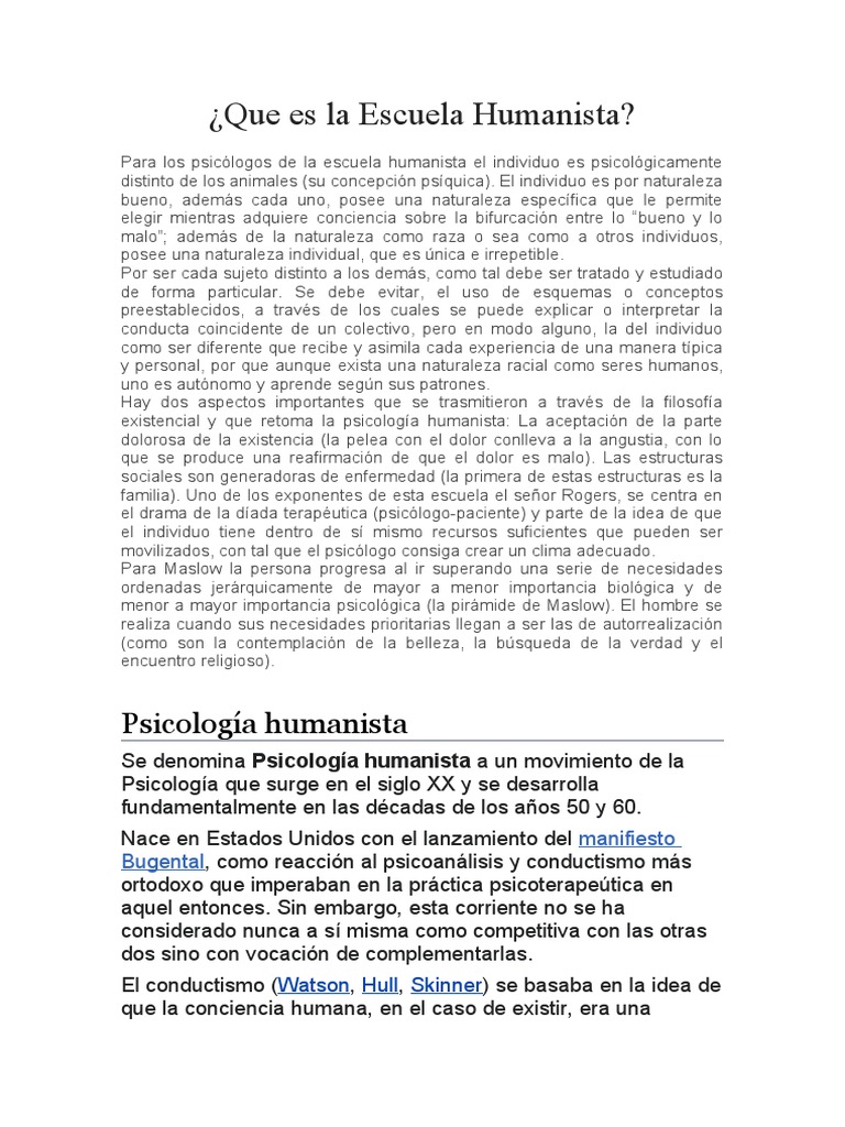 Que Es La Escuela Humanista | PDF | Sicología | Cognición