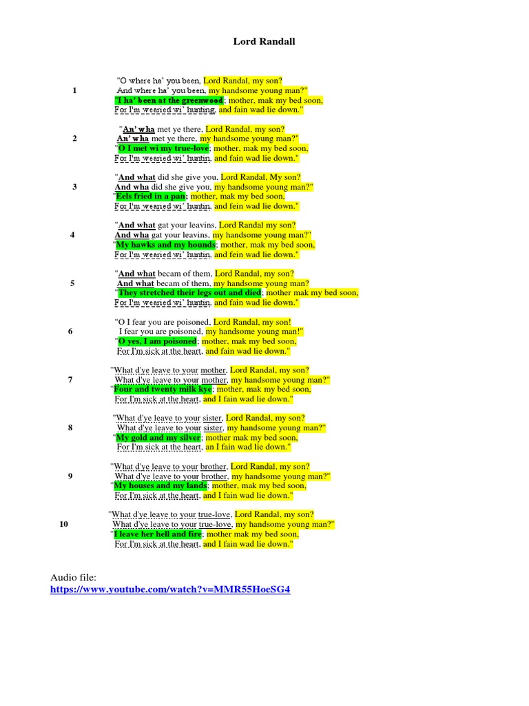 Lord Randal | PDF | Poetry | Ballad