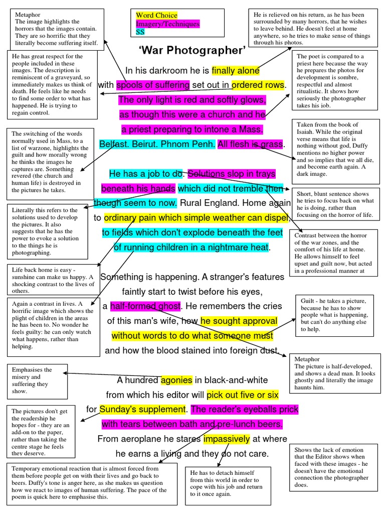 MYP4-5 War-Photographer-Annotated - Correction War Poetry | PDF