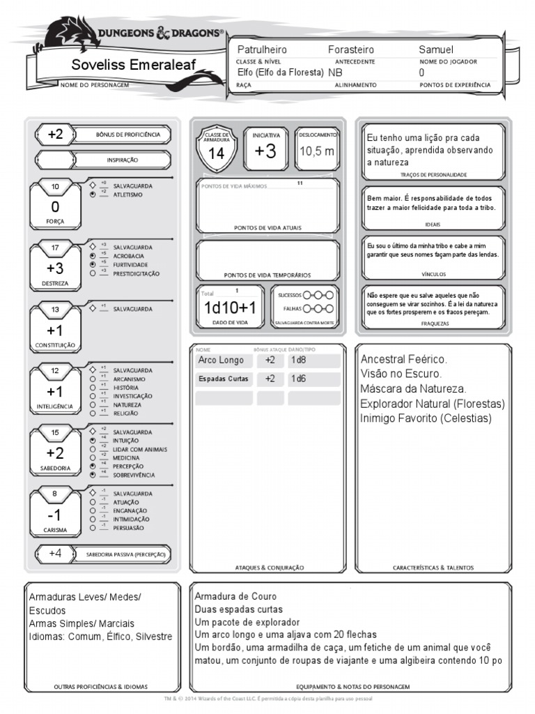 Soveliss Emeraleag - Ficha Alternativa D&D 5E | PDF