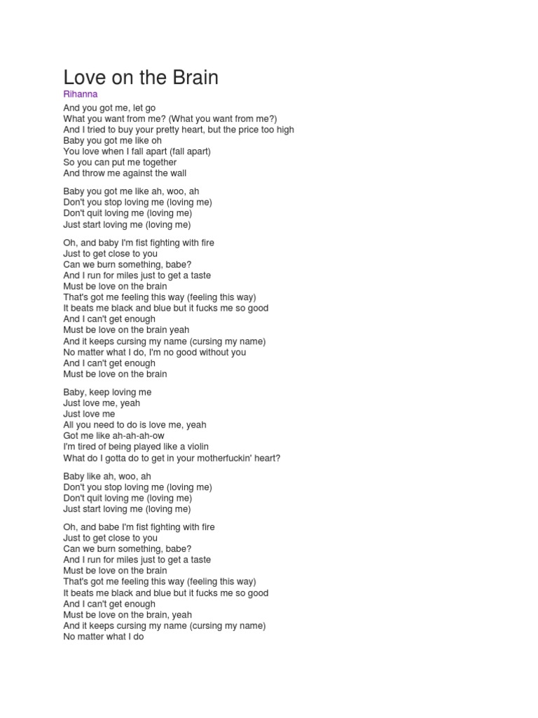 Love on the Brain Lyrics by Rihanna | PDF | Self-Improvement | Poetry