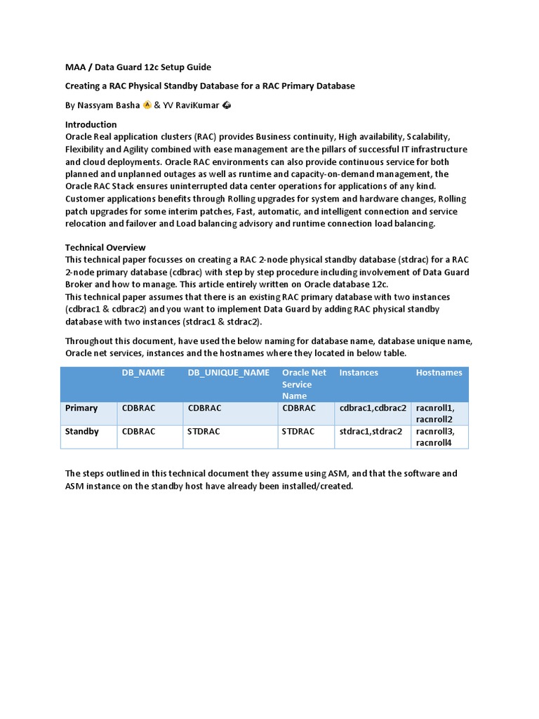 RAC Data Guard 12c Setup Guide | PDF