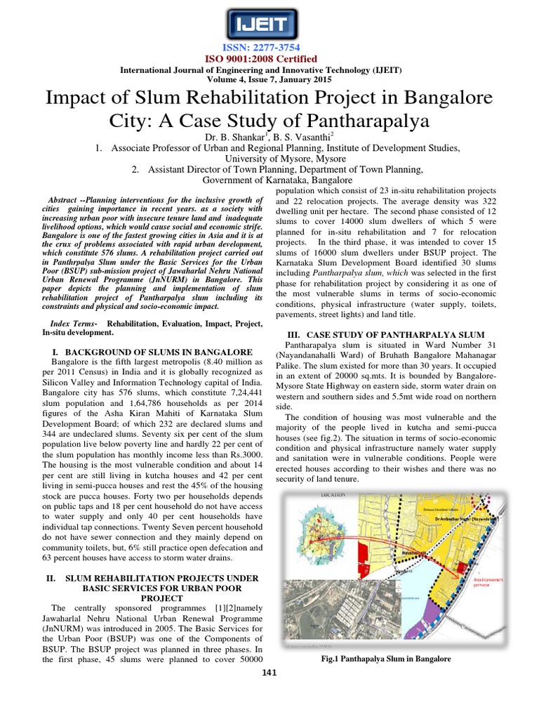 Impact of Slum Rehabilitation Project in Bangalore City: A Case Study ...