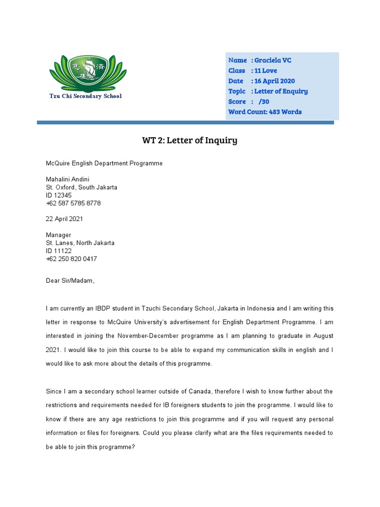 Letter of Inquiry | PDF