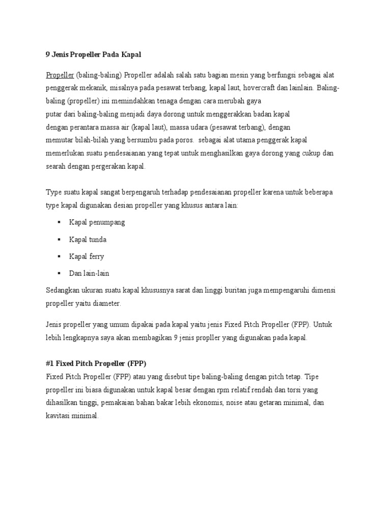9 Jenis Propeller Pada Kapal | PDF