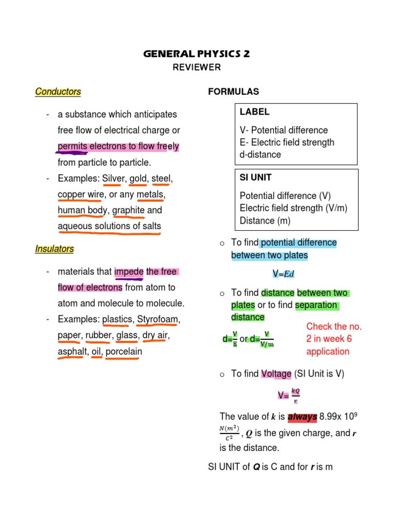 General Physics 2 Reviewer | PDF | Capacitance | Physical Quantities