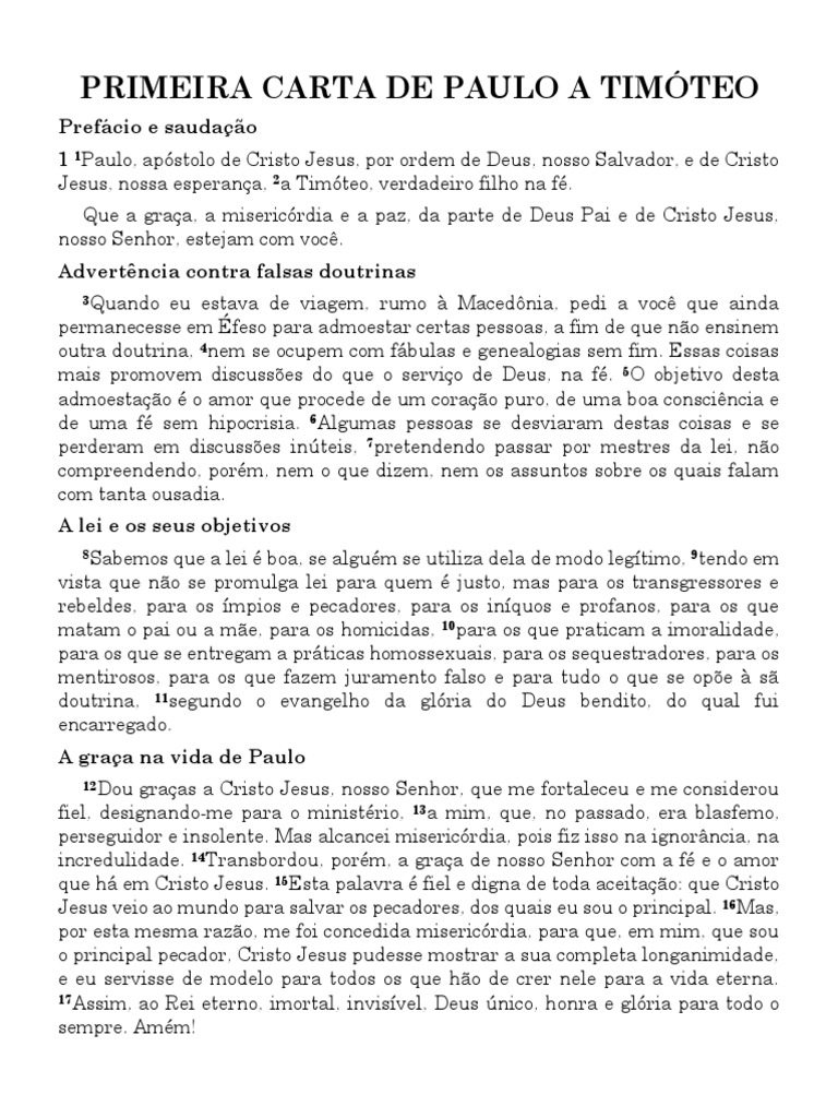 Primeira Carta de Paulo A Timóteo | PDF | Fé | Jesus
