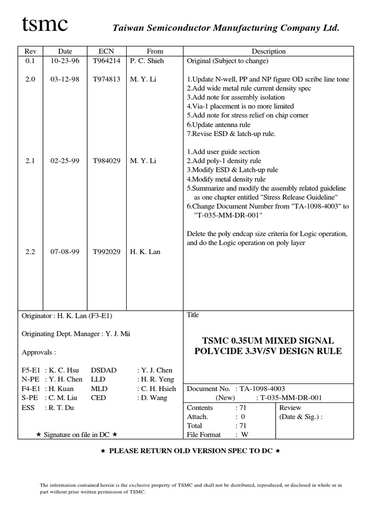 Taiwan Semiconductor Manufacturing Company LTD.: TSMC 0.35um Mixed ...