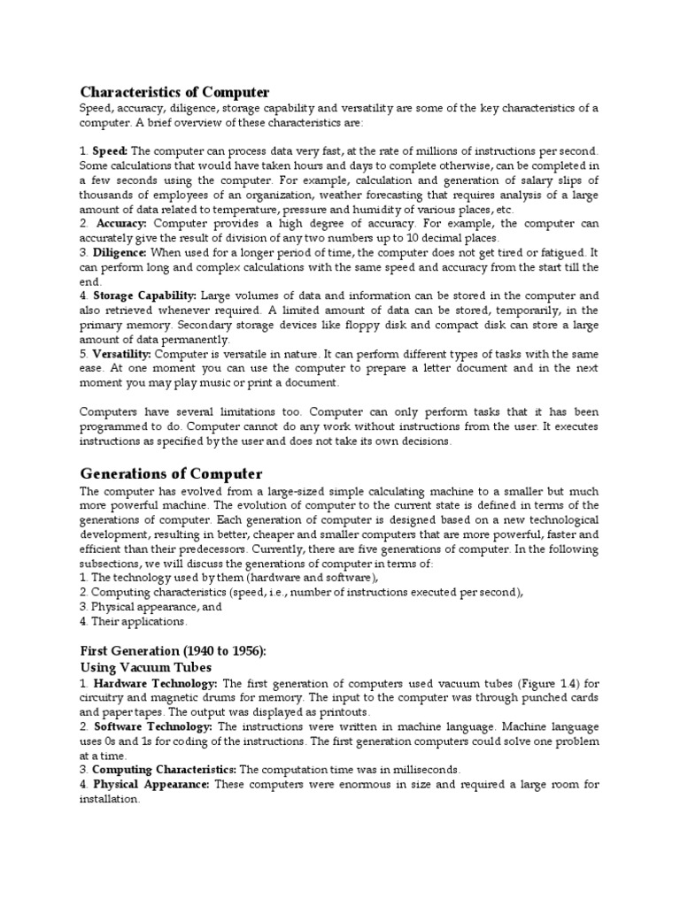 Characteristics of Computer | PDF | Computer Data Storage | Random ...