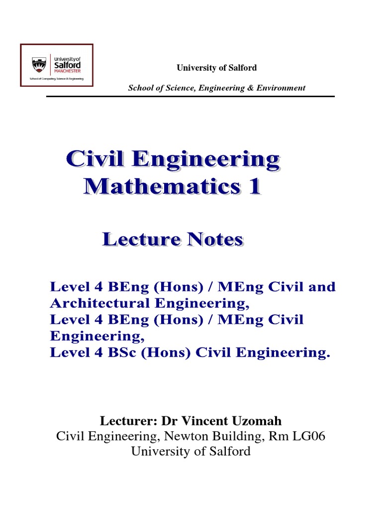 Civil Engrg Maths 1 Lecture Notes For 2019 - 20 | PDF | Trigonometric ...