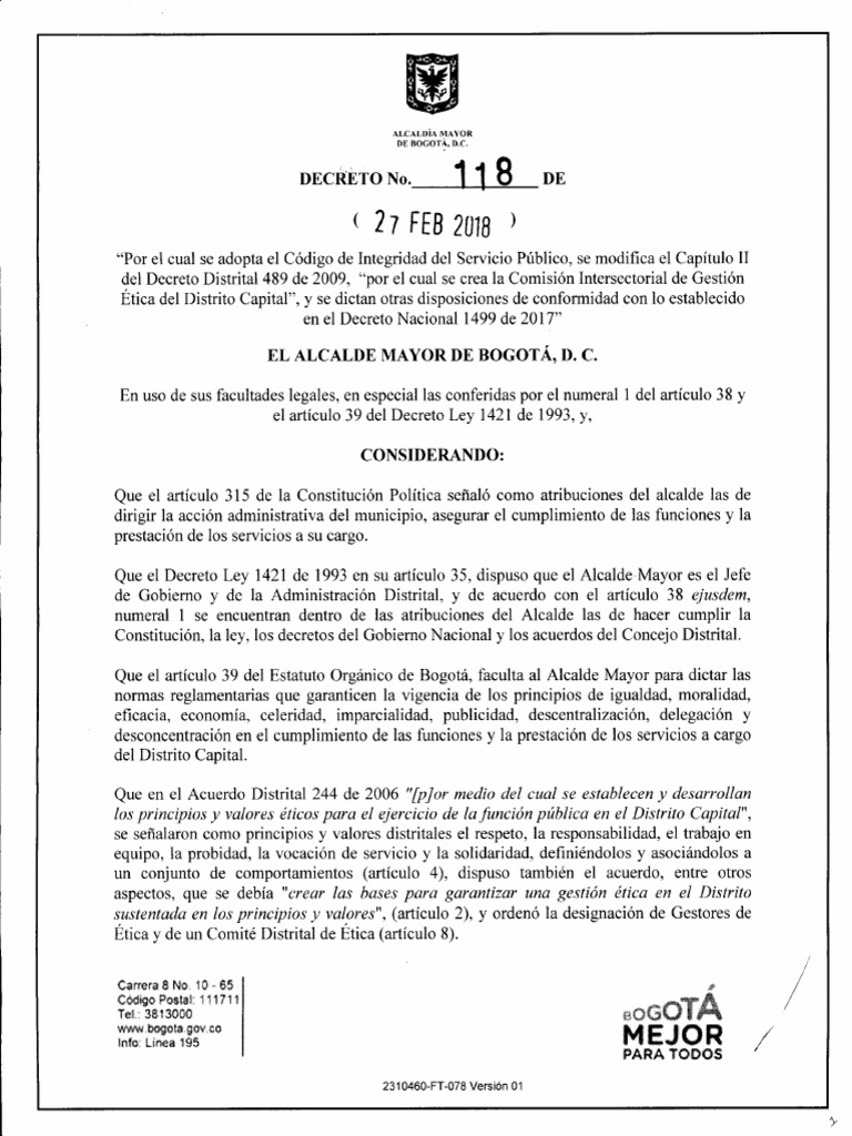 Decreto 20118 20 de 202018 | PDF | Bogotá | Alcalde