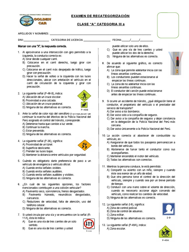 EXAMEN A III A 2018 | PDF | Neumático | Licencia de conducir