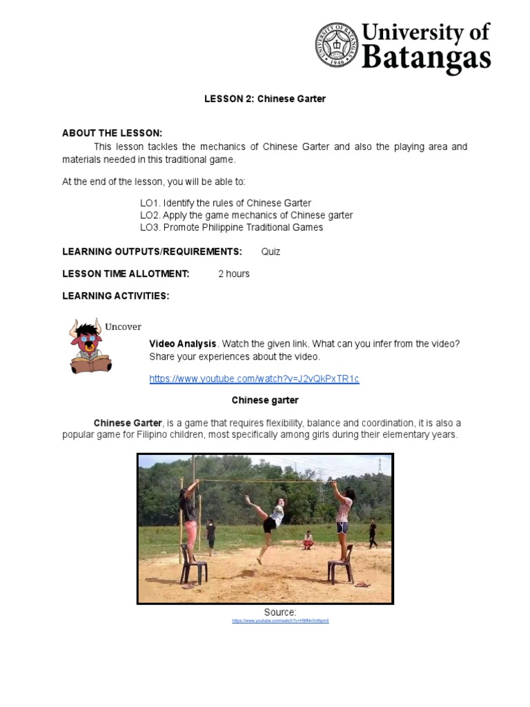 LESSON 2: Chinese Garter: Chinese Garter, Is A Game That Requires ...