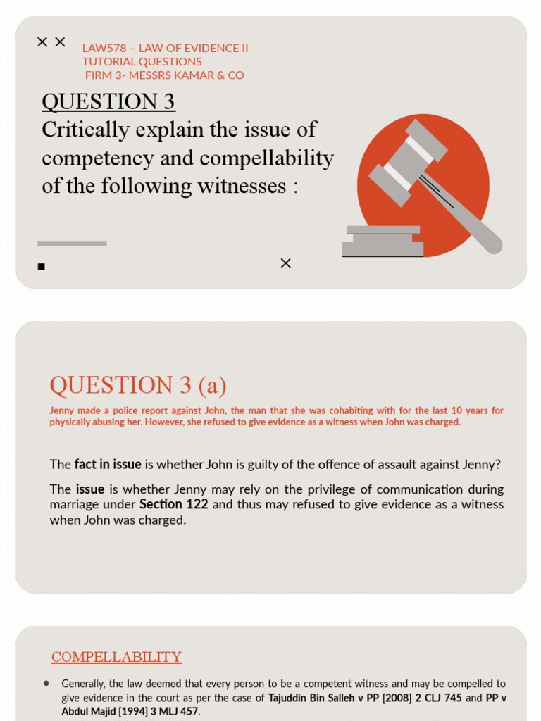 Tutorial Question - Competency and Compellability | PDF | Witness | Marriage