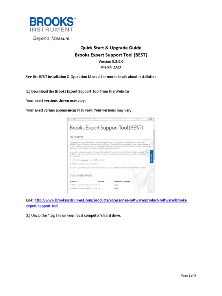 Quick Start & Upgrade Guide Brooks Expert Support Tool (BEST ...