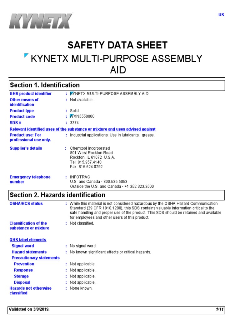 Kynetx Multi-Purpose Assembly AID: Safety Data Sheet | PDF | Working ...