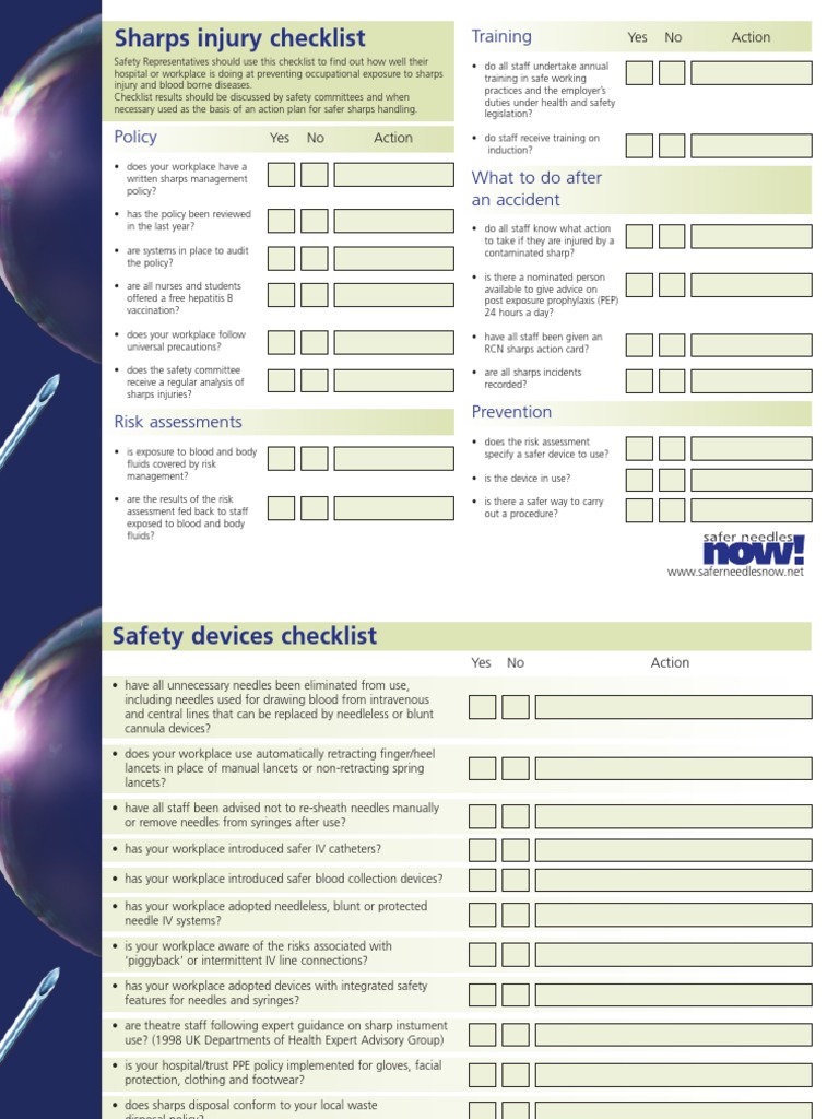 Sharps Injury Checklist: Training | PDF | Health Sciences | Health Care