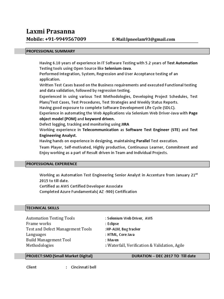 Automation Test Engineer Resume | PDF | Software Development Process ...