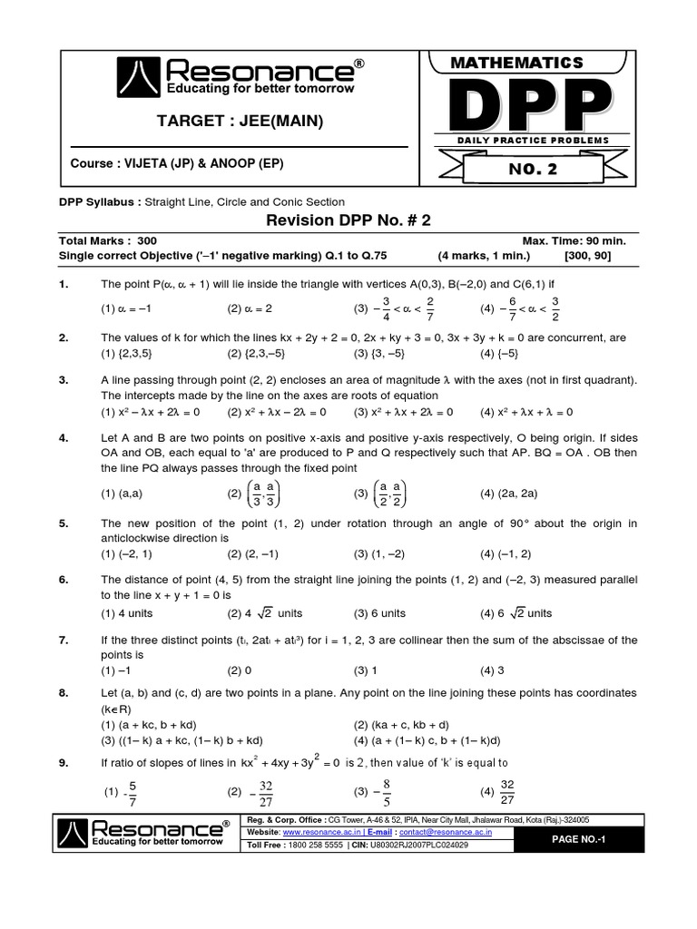 MATHS Revision DPP No 2 | PDF | Circle | Ellipse