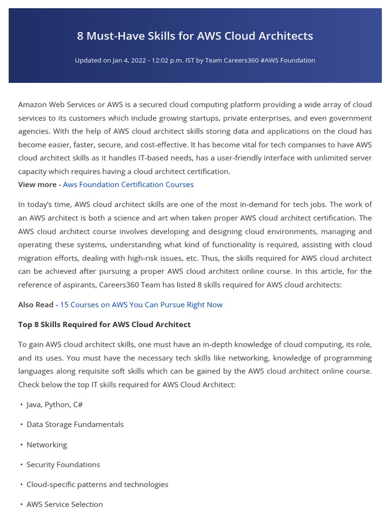8 Must-Have Skills For AWS Cloud Architects: Aws Foundation ...