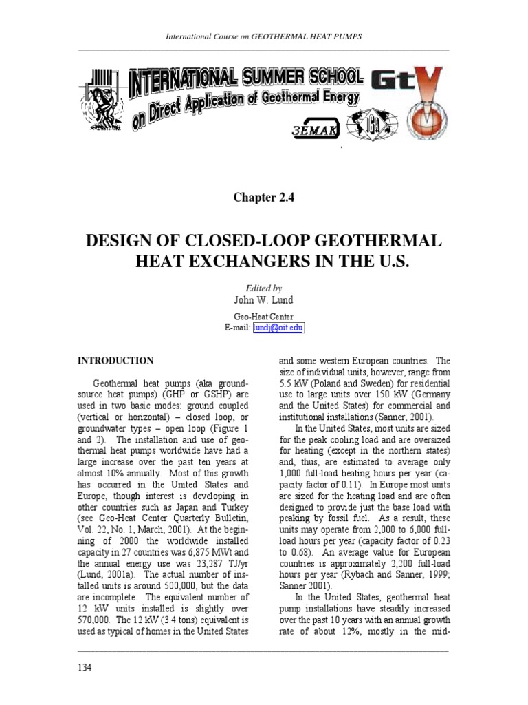 Design of Closed-Loop Geothermal Heat Exchangers in The U.S | PDF ...