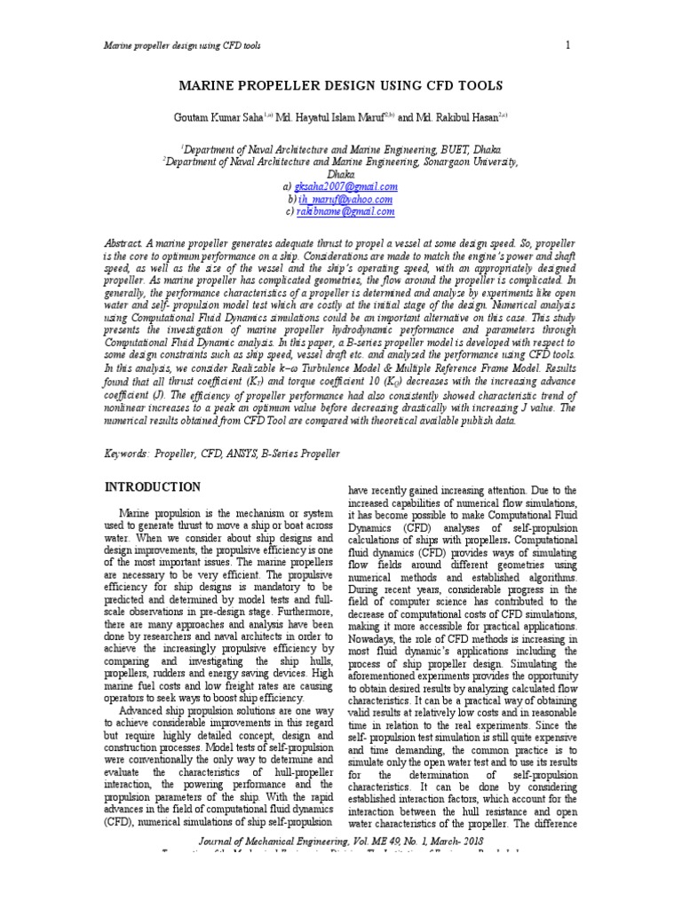 CFD Analysis of Marine Propellers | PDF | Computational Fluid Dynamics | Fluid Dynamics