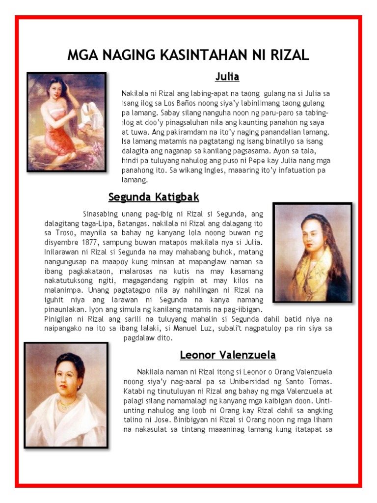 Mga Naging Kasintahan Ni Rizal | PDF
