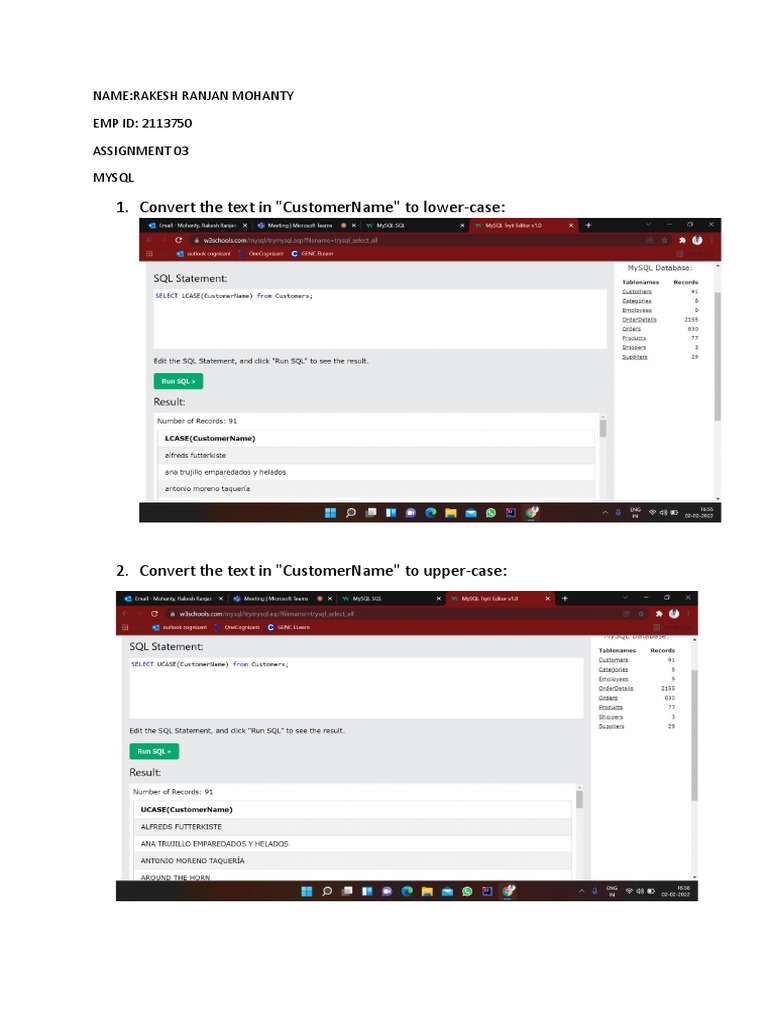 Convert The Text in "Customername" To Lower-Case:: Name:Rakesh Ranjan Mohanty Emp Id: 2113750 ...