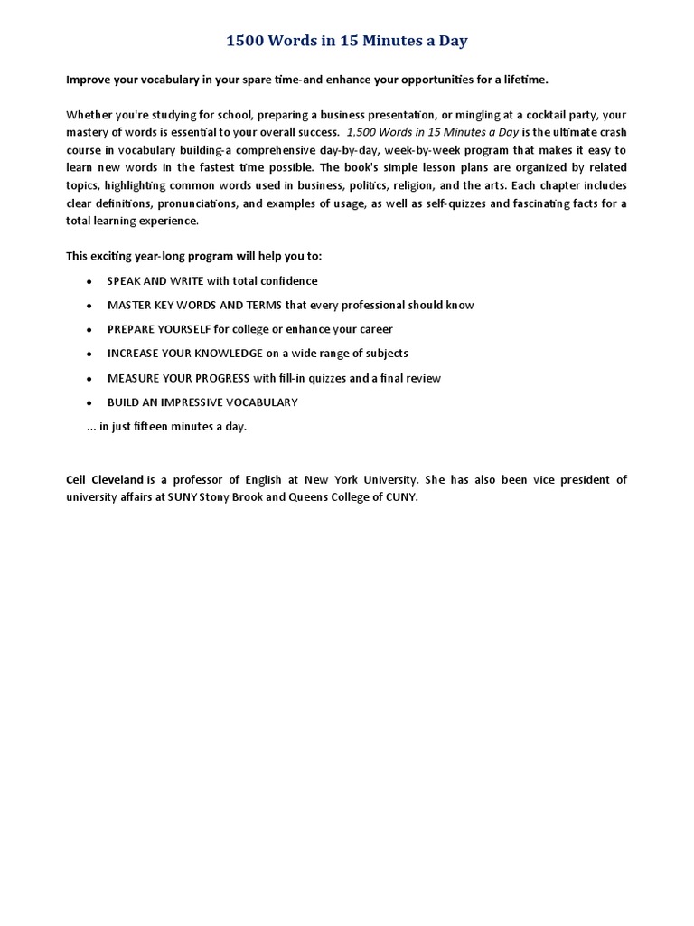 1500 Words in 15 Minutes A Day | PDF