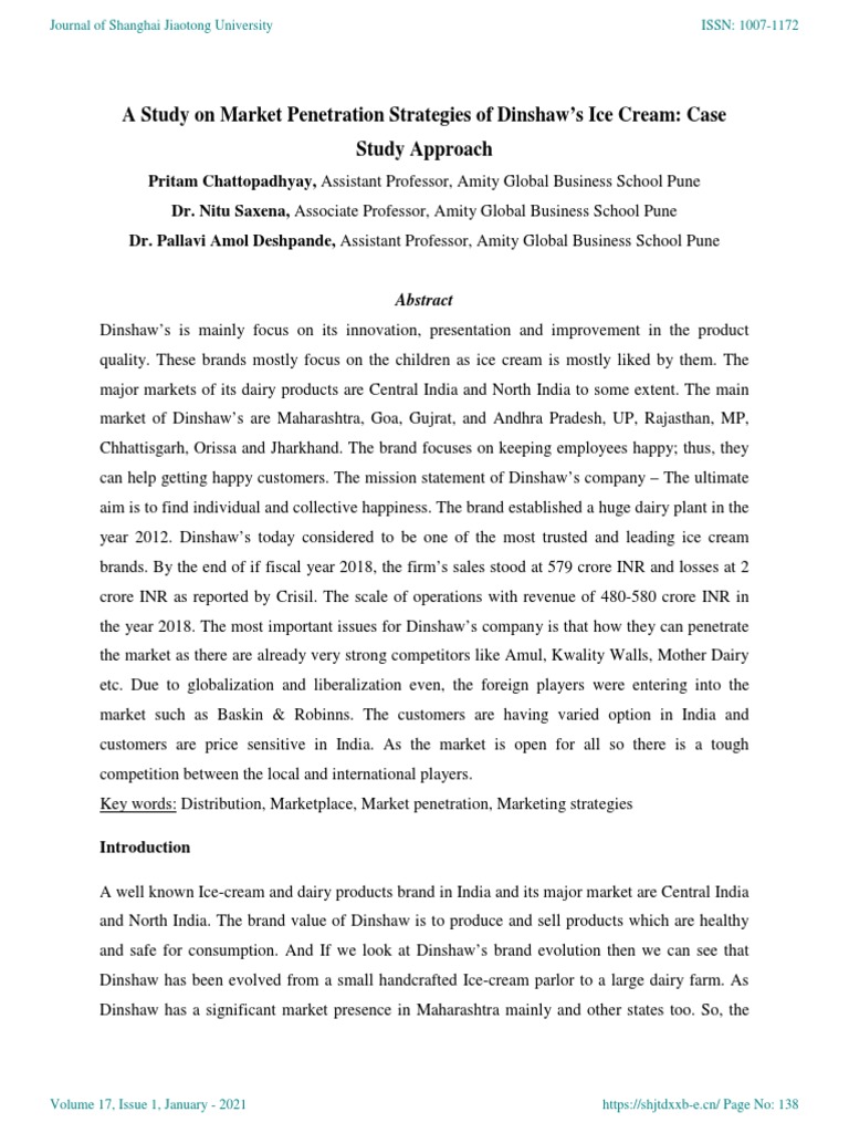 A Study On Market Penetration Strategies of Dinshaw's Ice Cream: Case ...