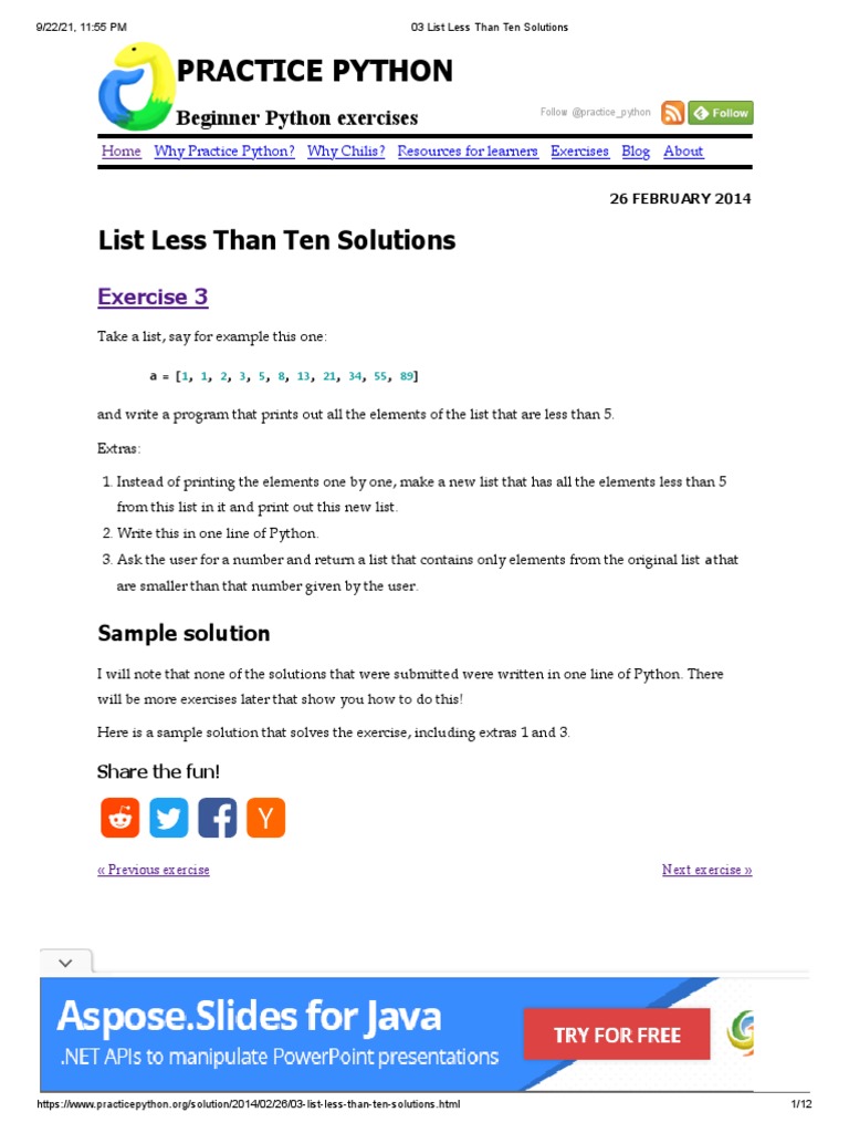 03 List Less Than Ten Solutions | PDF | Computer Programming | Computer ...