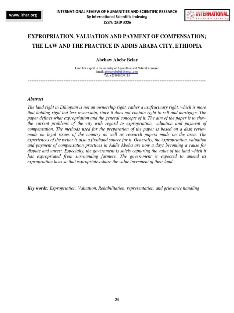 Expropriation and Compensation in Addis Ababa | PDF | Eminent Domain ...