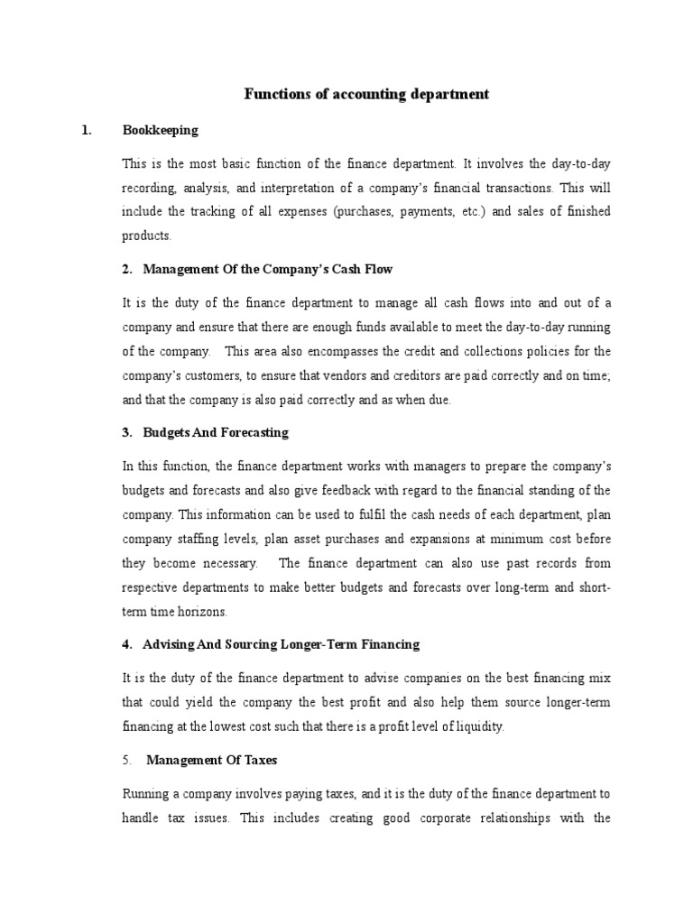 Functions of Accounting Department: 1. Bookkeeping | PDF | Financial ...