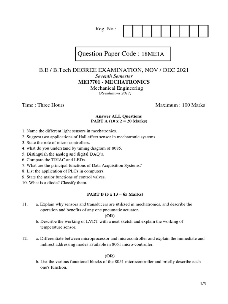 Question Paper Code:: Reg. No | PDF | Programmable Logic Controller ...