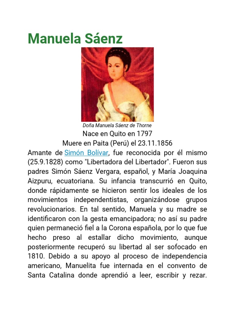 Biografía de Manuela Sáenz | PDF | América del Sur