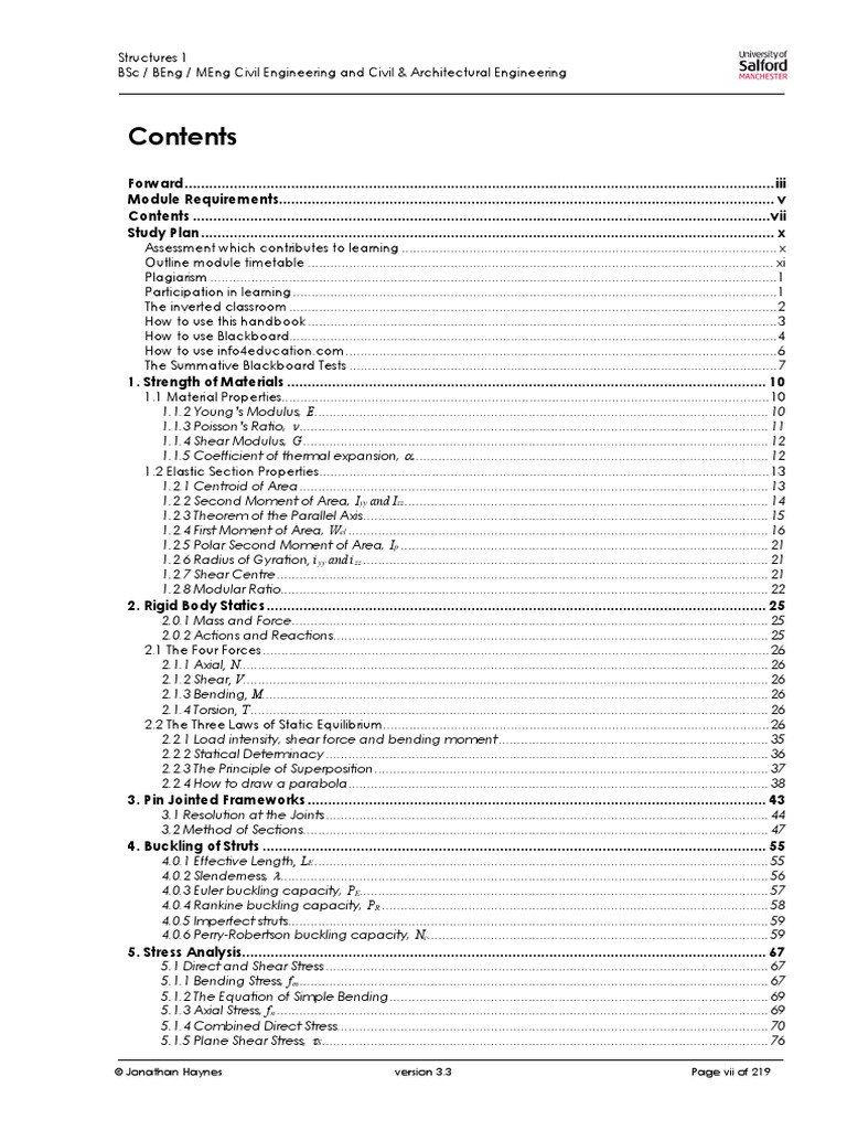 Structures 1 Handbook 2018-19 | PDF | Deformation (Engineering) | Young ...