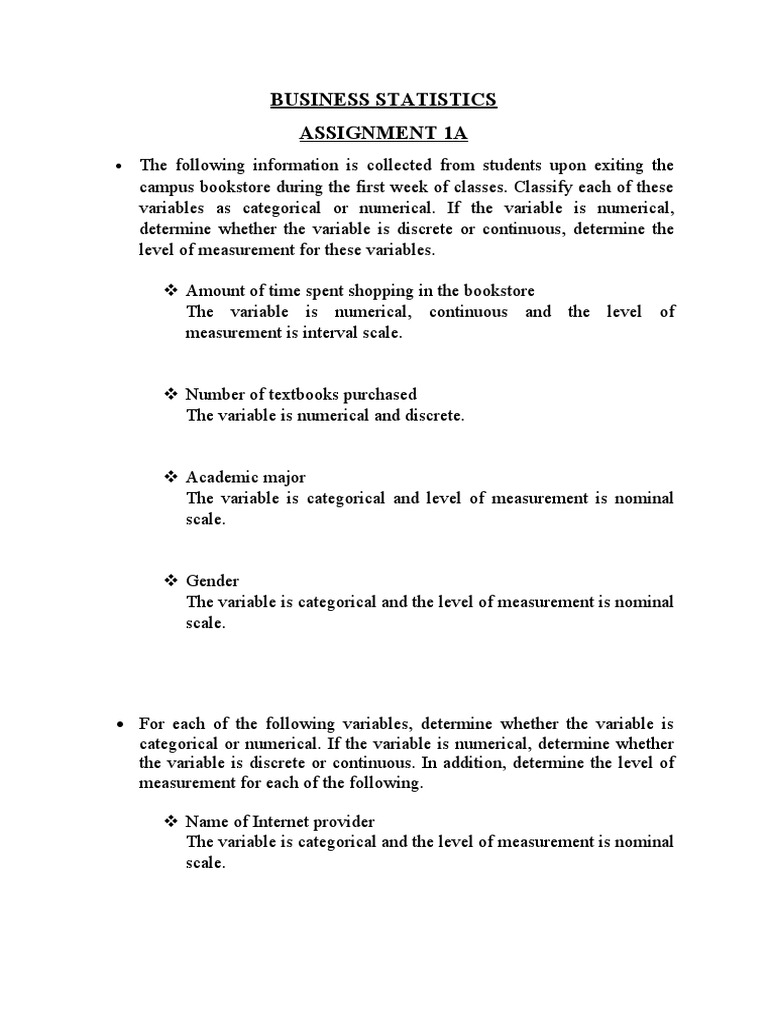Business Statistics Assignment 1A | PDF | Level Of Measurement | Categorical Variable