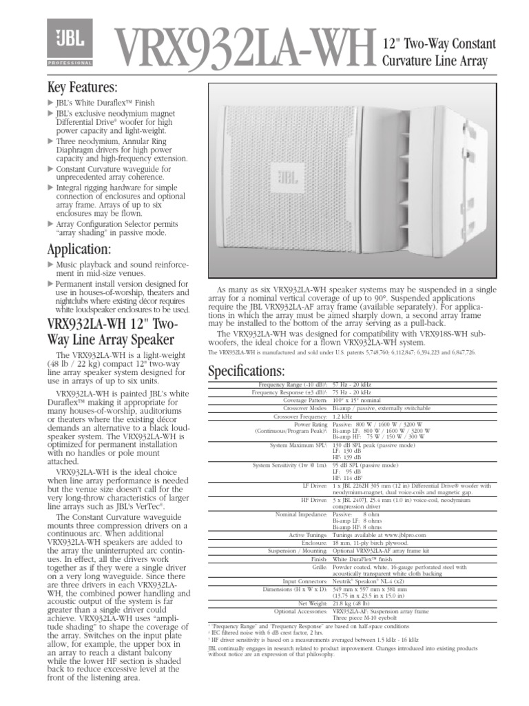 VRX932LA-WH: 12" Two-Way Constant Curvature Line Array | PDF ...