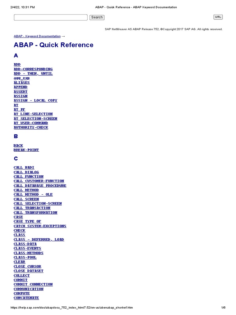 ABAP - Quick Reference - ABAP Keyword Documentation | PDF | Systems Engineering | Computer Data